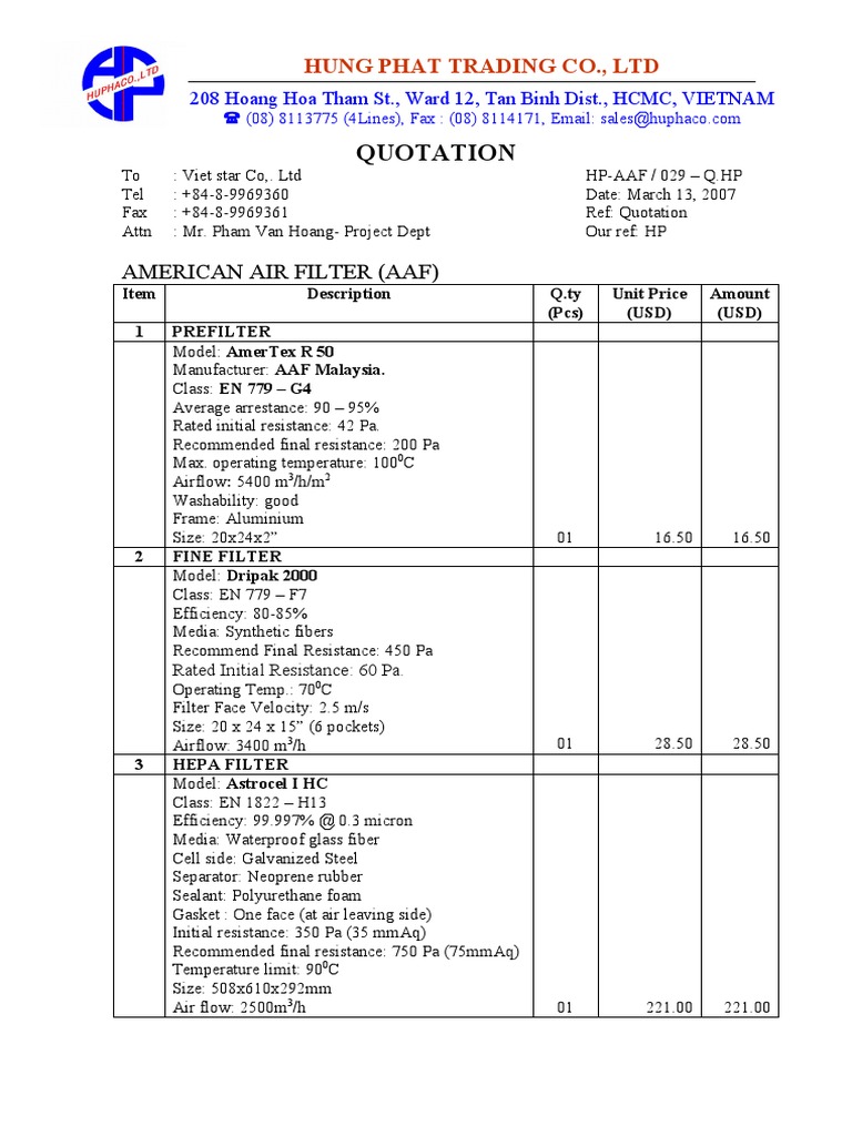 QUOTATION Vietstar13 (1) .03.07 | PDF | Business | Nature