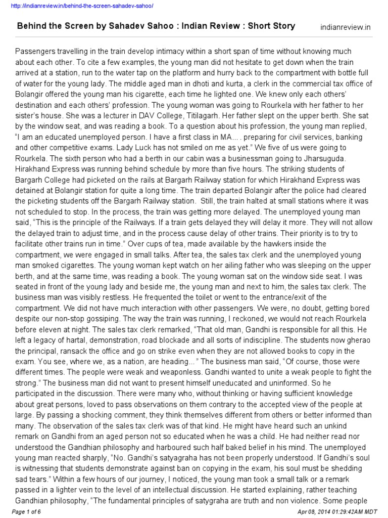 Behind The Screen by Sahadev Sahoo Indian Review Short Story | PDF ...
