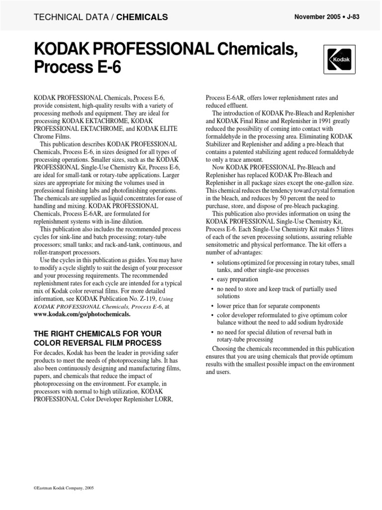 Kodak Professional Chemicals, Process E-6 | PDF | Exposure (Photography ...