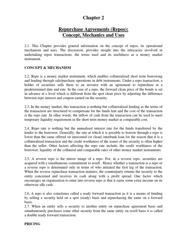 Repurchase Agreements (Repos) : Concept, Mechanics and Uses | PDF ...