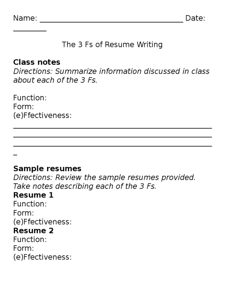 The 3 Fs of Resume Writing Handout | PDF | Teaching Mathematics