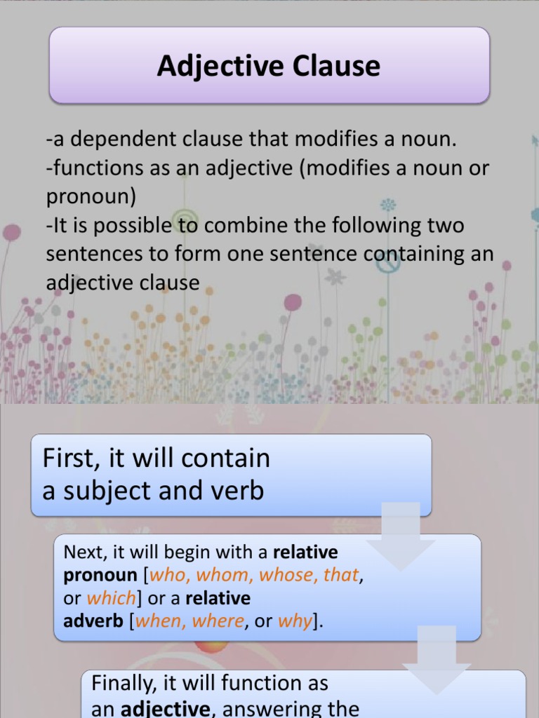 Adjective Clause | PDF | Subject (Grammar) | Adjective