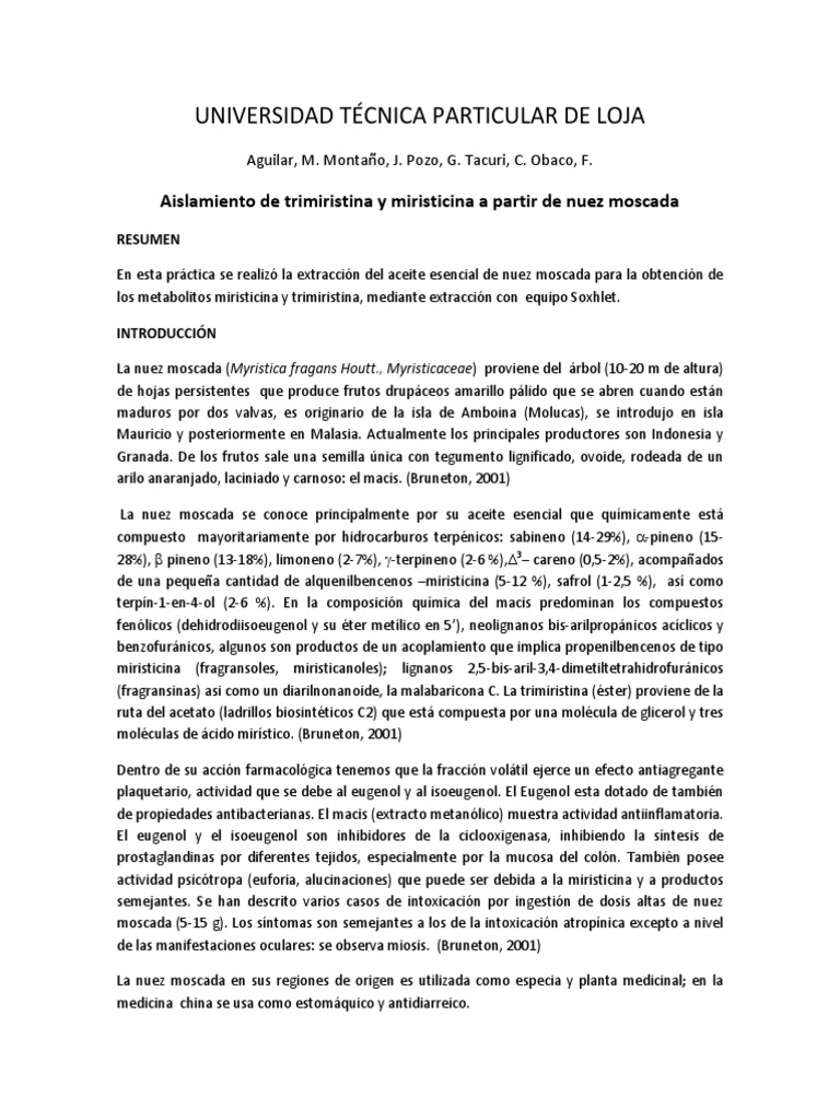 Extracción de Miristicina y Trimiristina | PDF | Compuestos orgánicos ...