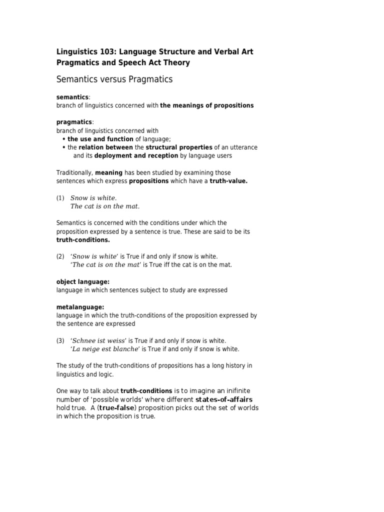 Semantics Versus Pragmatics Pdf Proposition Semantics
