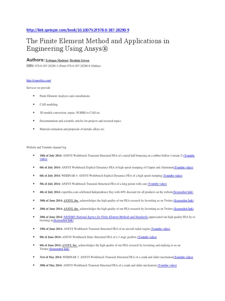 The Finite Element Method and Applications in Engineering Using Ansys ...