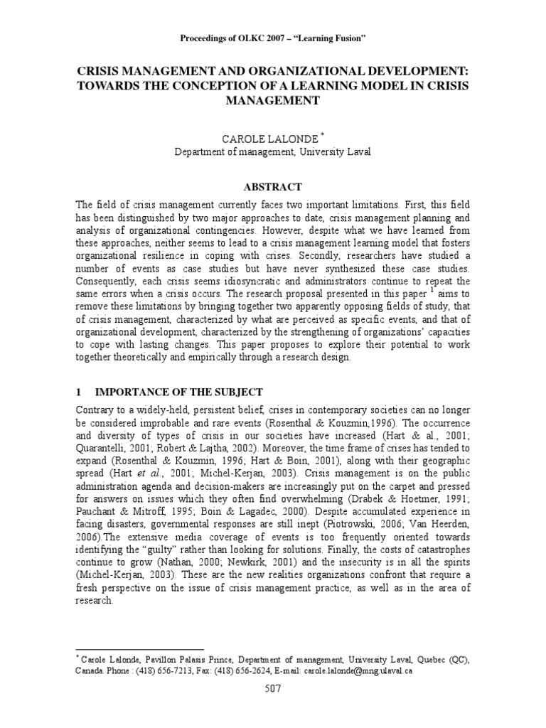 Crisis Management and Organizational Development: Towards The ...