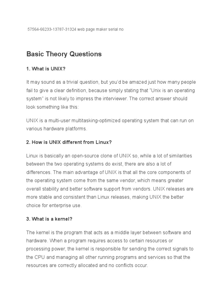 Basic Theory Questions: 1. What Is UNIX? | PDF | Control Flow | Command ...