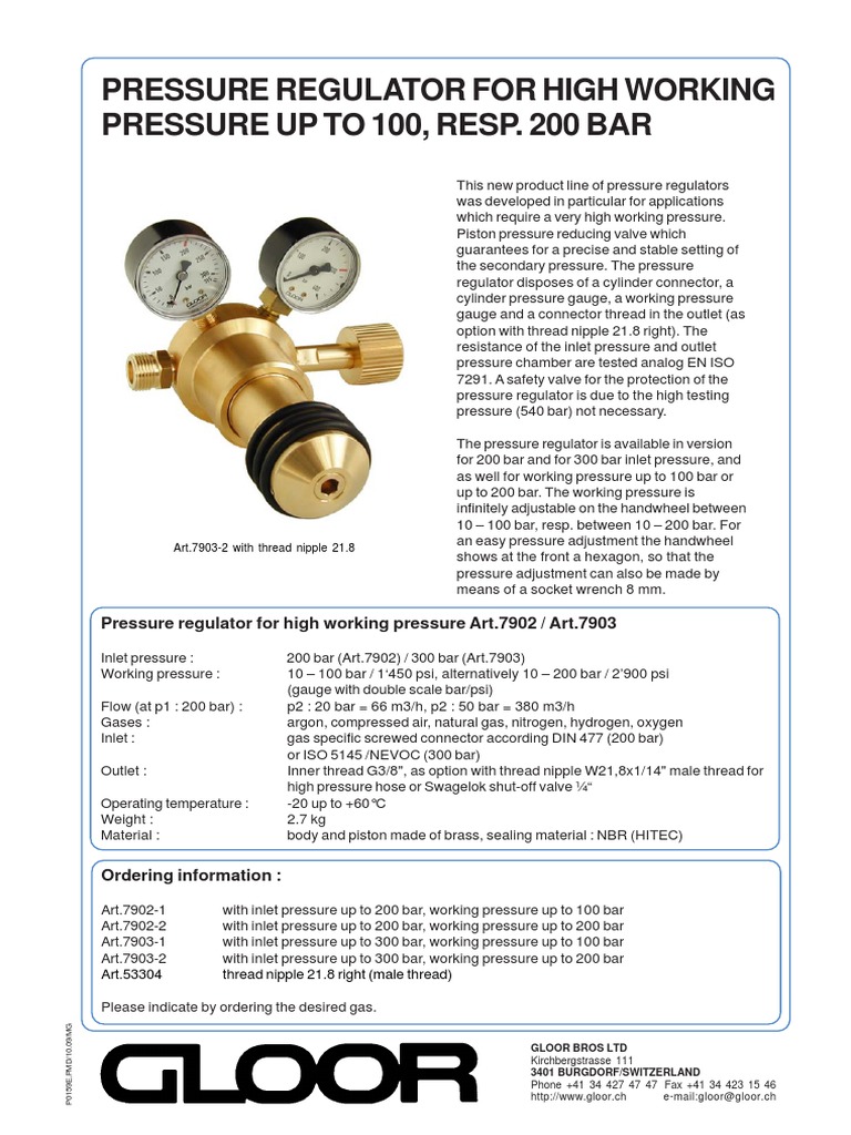 GLOOR 7902-2-11 - N2 Regulator PDF | PDF | Energy Technology | Gases