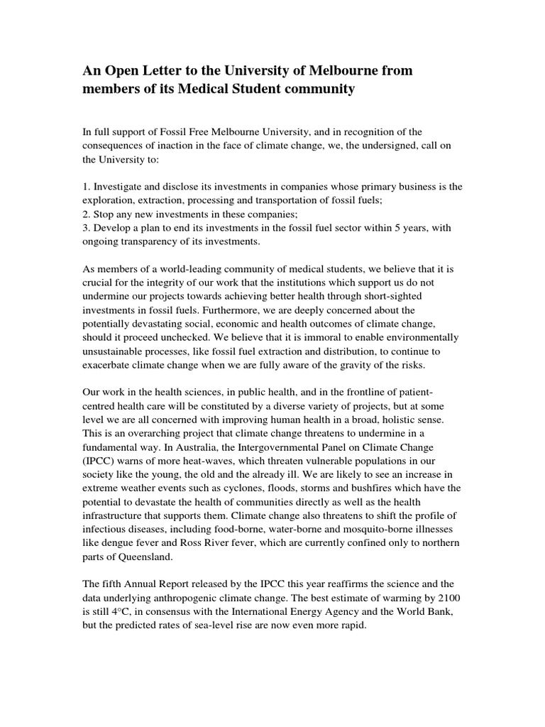 Open Letter To Melbourne University (MD1) | PDF | Global Warming ...