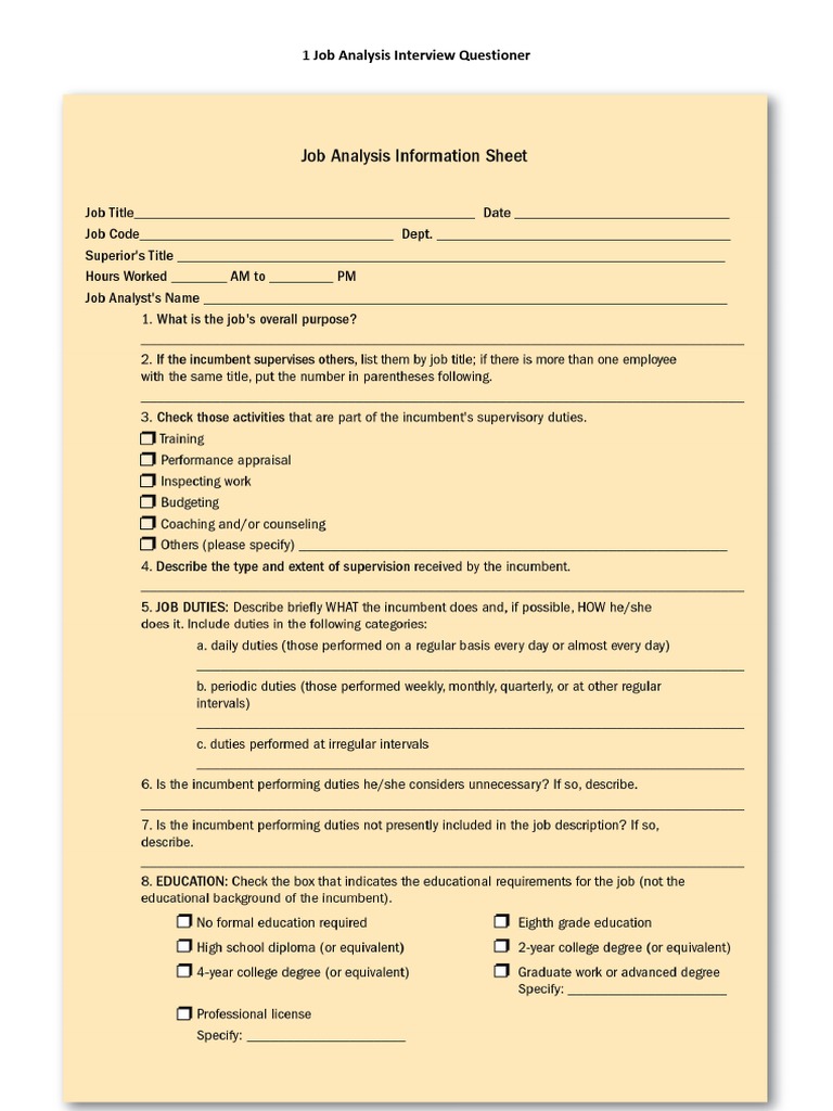 1 Job Analysis Interview Questioner | PDF