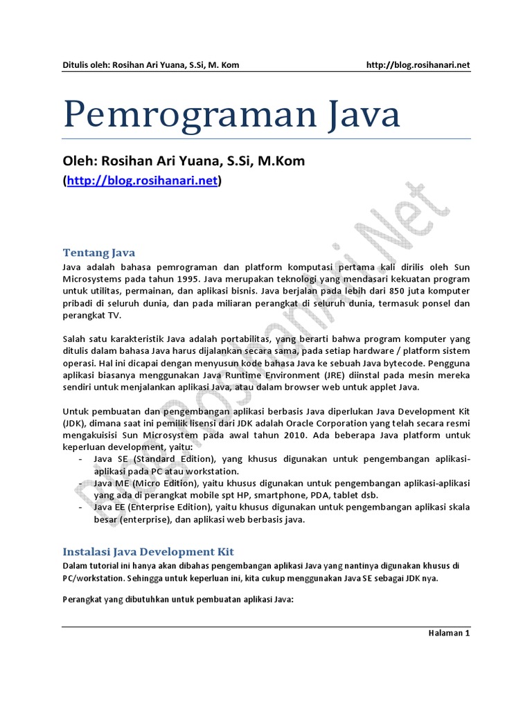 JAVA Tutorial - Rosihan Ari | PDF