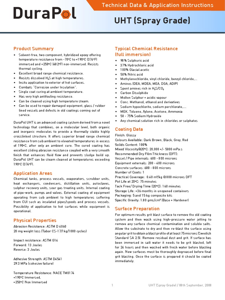 DuraPol UHT Spray Grade Coating Guide | PDF | Heat Exchanger | Steam
