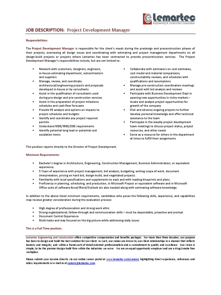 Project Development Manager | PDF | Project Management | Accountability