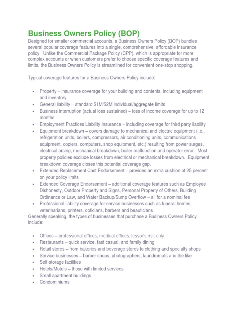 CPP BOP Umbrella | PDF | Insurance | Industries