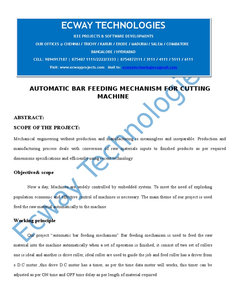 Automatic Bar Feeding Mechanism For Cutting Machine | PDF
