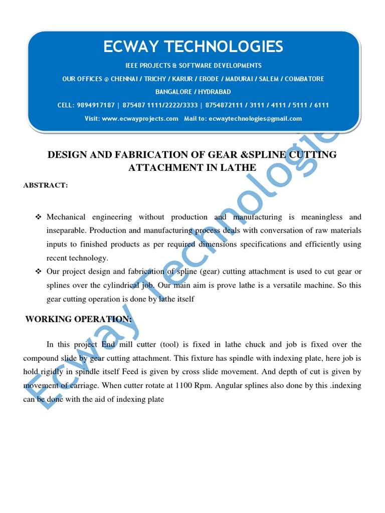 Design and Fabrication of Gear &spline Cutting | PDF
