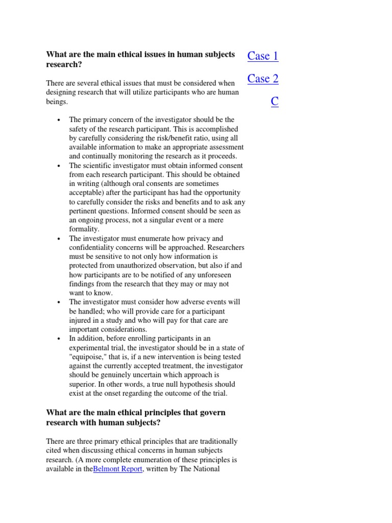 What Are The Main Ethical Issues in Human Subjects Research | PDF ...