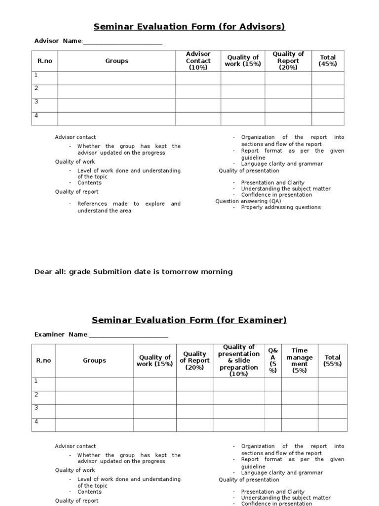 Seminar Evaluation Form | PDF
