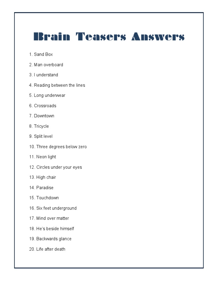 Brain Teaser Answers and Clues Explained | PDF