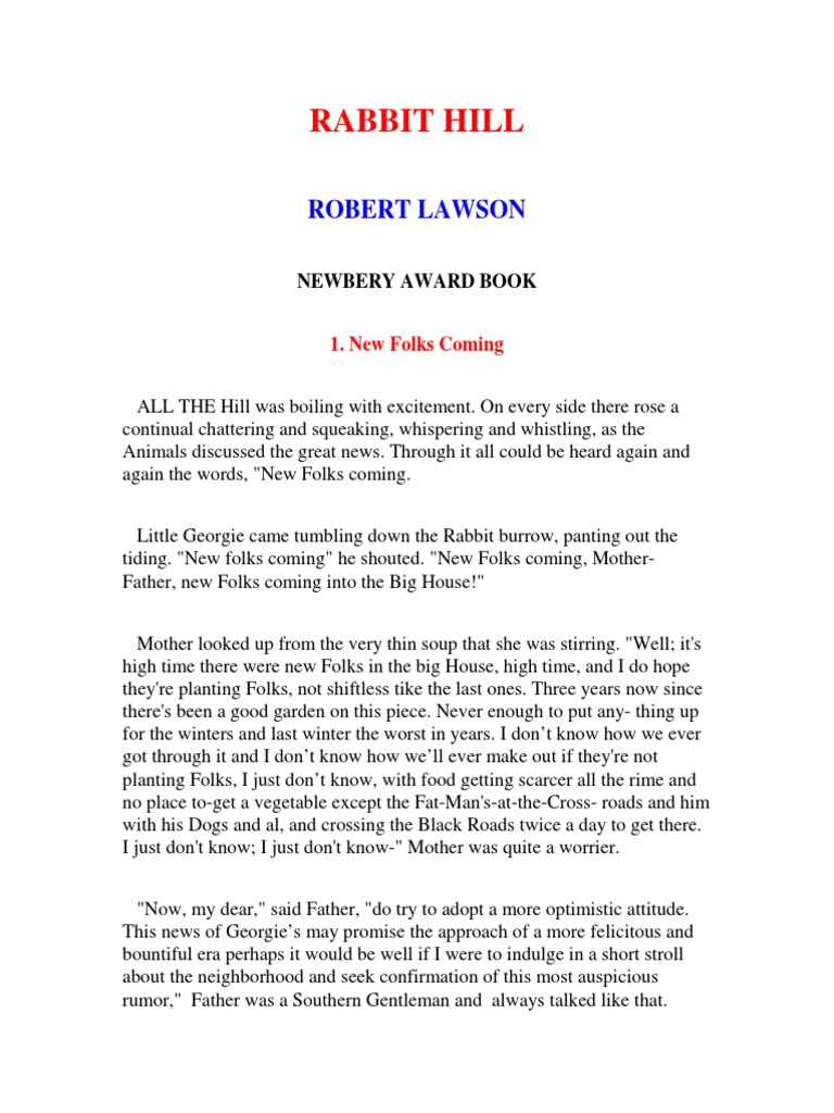 Rabbit Hill: Robert Lawson | PDF | Foods | Nature
