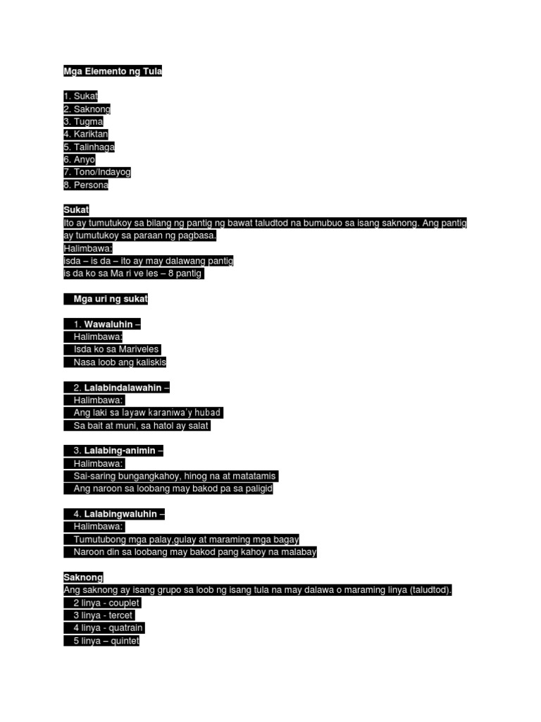 Mga Elemento NG Tula | PDF