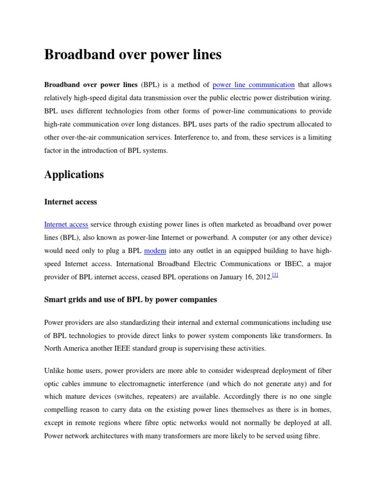 Broadband Over Power Lines | PDF | Internet Access | Electricity