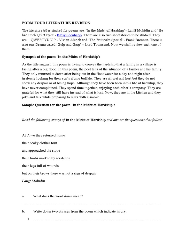 Form Four Literature | PDF