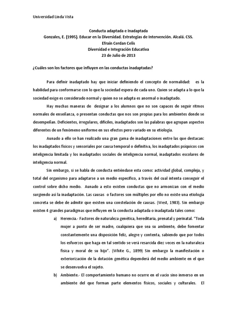Conducta Adaptada e Inadaptada | PDF | Comportamiento | Herencia