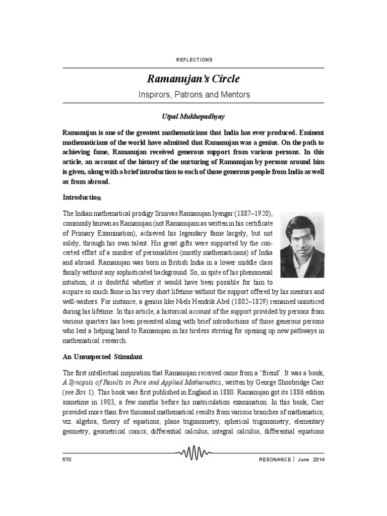 Ramanujan's Circle: Inspirors, Patrons and Mentors | PDF | Teaching ...