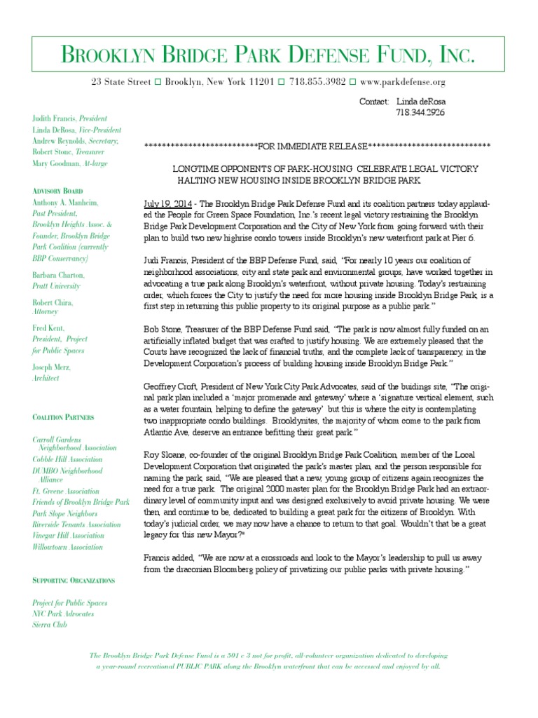Brooklyn Bridge Park Legal Victory | PDF | Brooklyn | Government