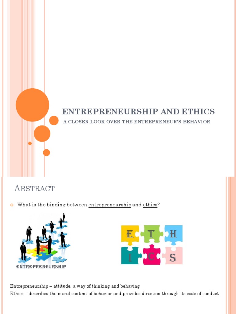 Ethics in Entrepreneurship: A Moral Guide | PDF | Entrepreneurship ...