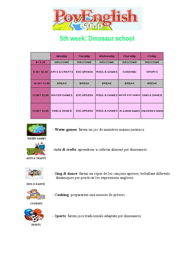 Dinosaur School Weekly Activities Guide | PDF