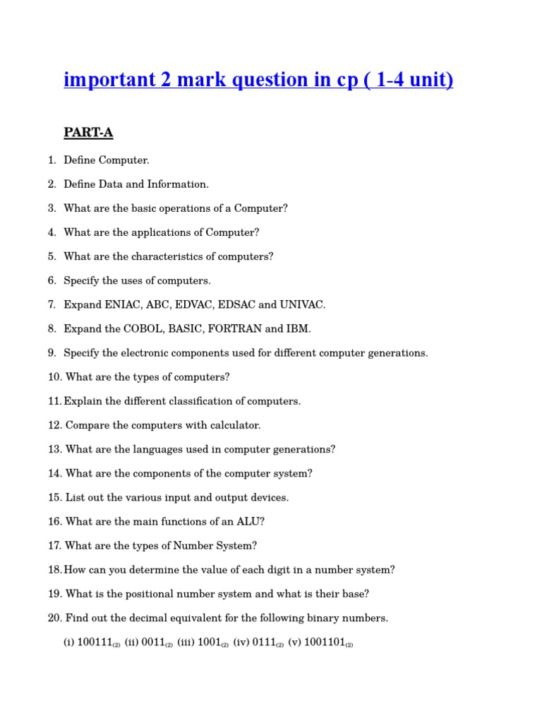 Important 2 Mark Question in CP | PDF | Computer Science | Notation