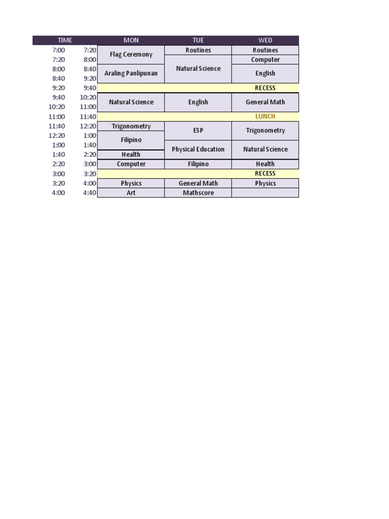 MON TUE WED Time: Lunch | PDF