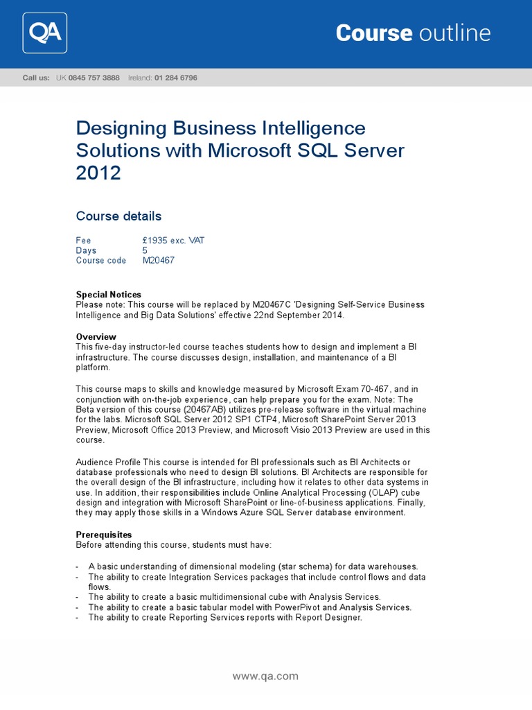 QA-Designing Business Intelligence Solutions With Microsoft SQL Server ...