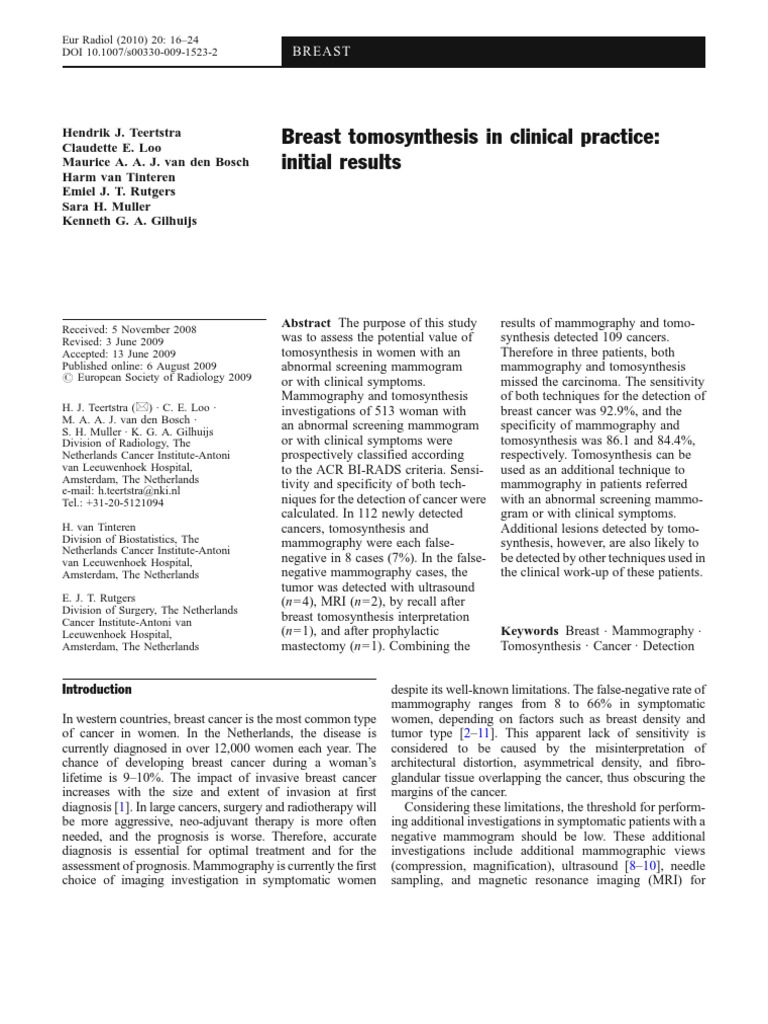 Breast Tomosynthesis: Clinical Study Results | PDF | Mammography ...