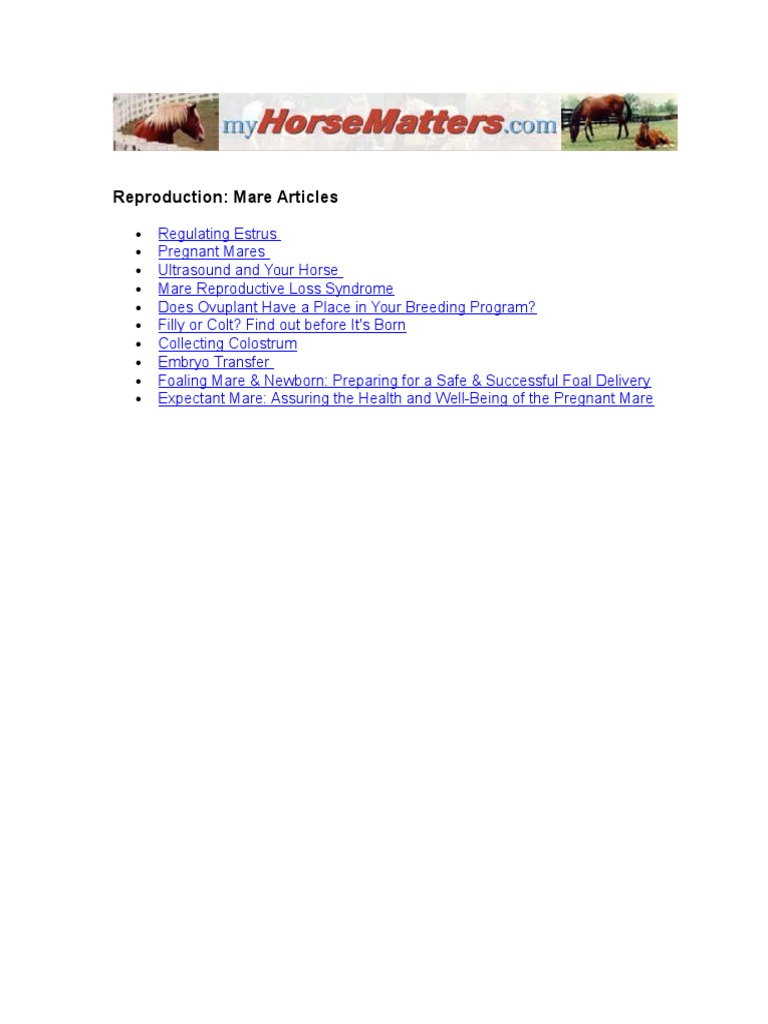 Reproduction: Mare Articles | PDF | Luteinizing Hormone | Reproductive ...