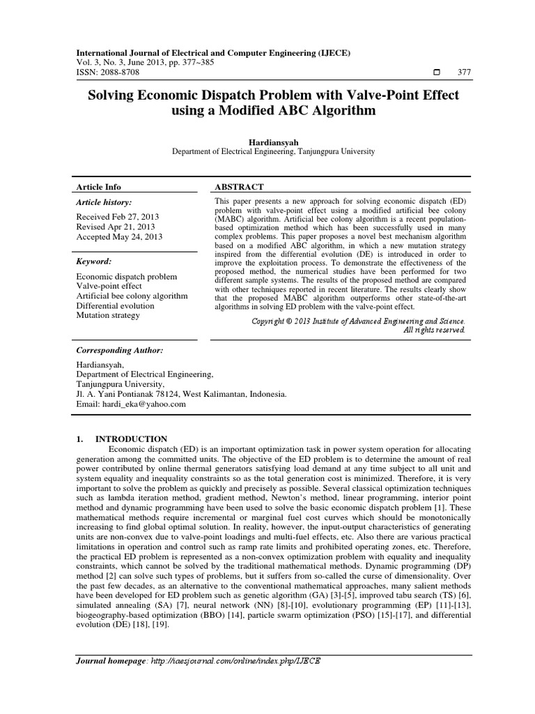 Solving Economic Dispatch Problem With Valve-Point Effect Using A ...