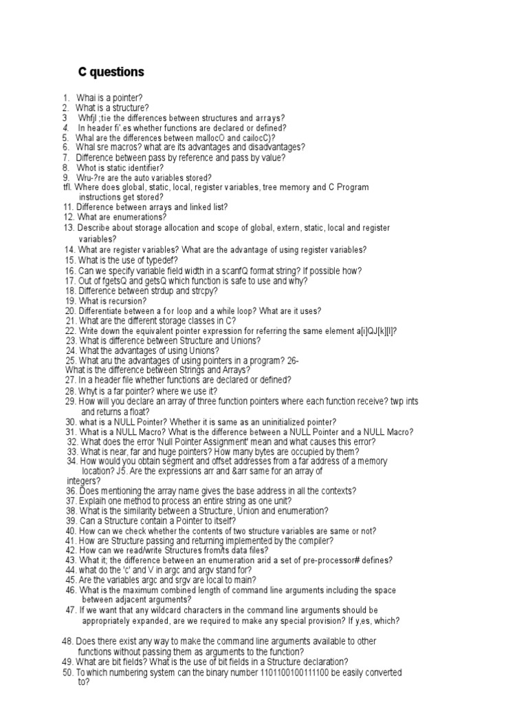 C Questions: 4. in Header Fi'.es Whether Functions Are Declared or ...