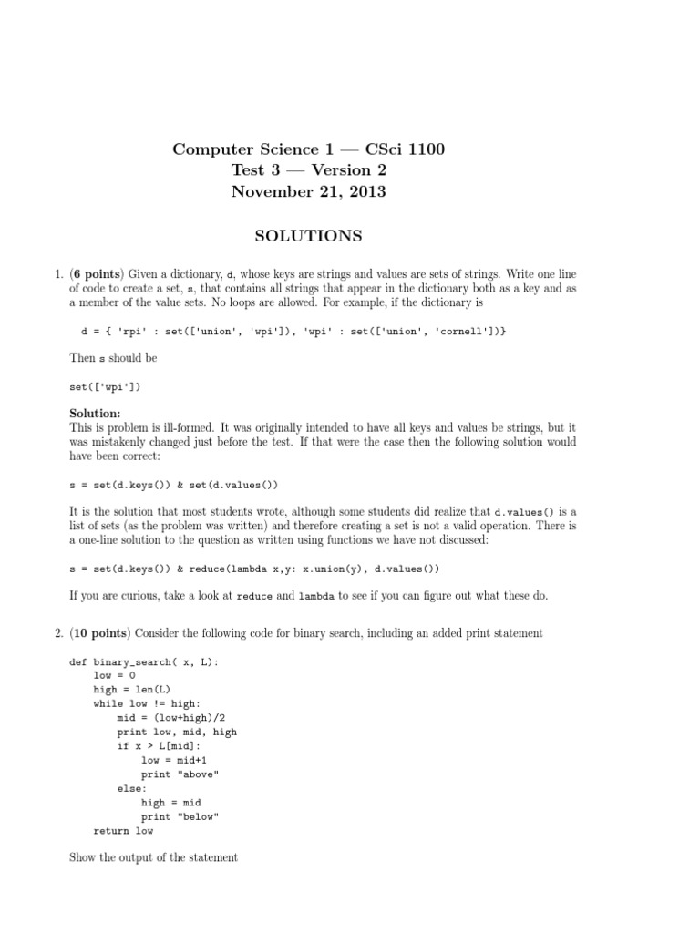 Computer Science 1 - Csci 1100 Test 3 - Version 2 November 21, 2013 ...