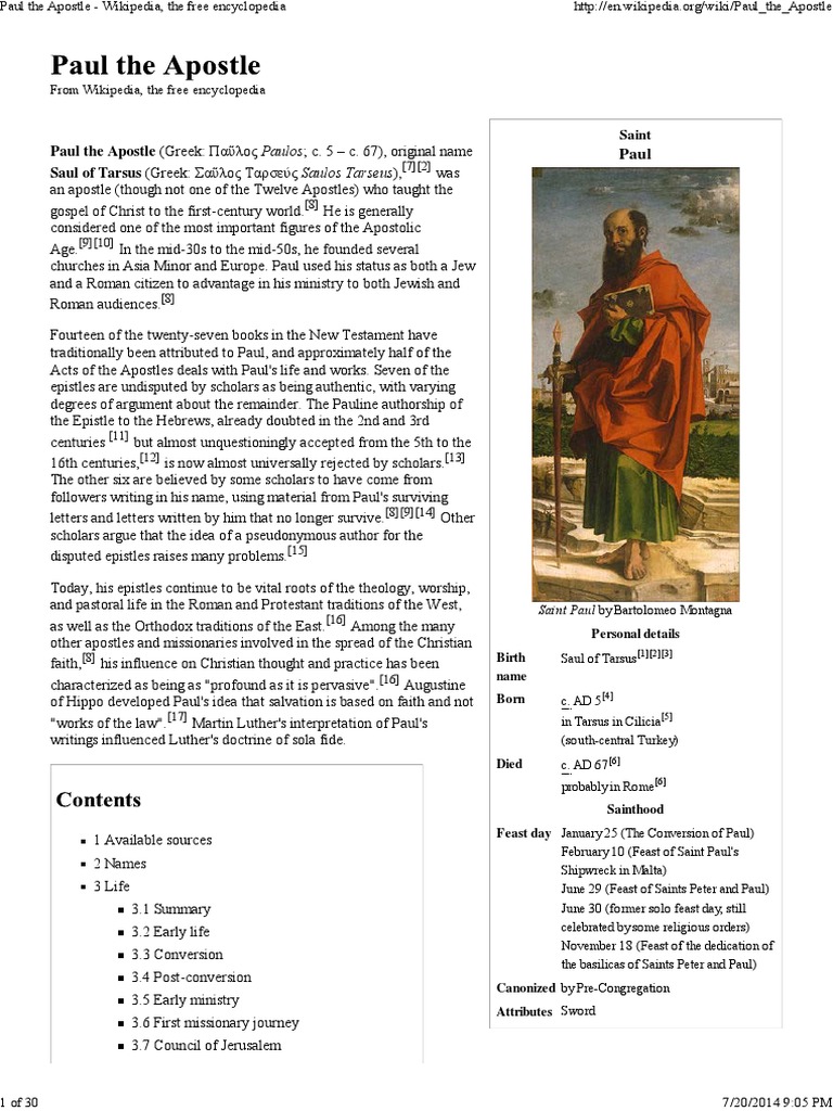Paul the Apostle - Wikipedia, The Free Encyclopedia | Paul The Apostle ...