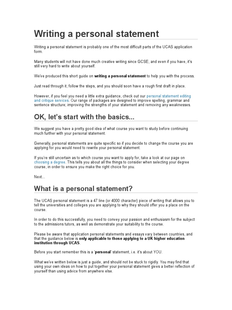 Guide to Writing a Personal Statement | PDF | University And College ...
