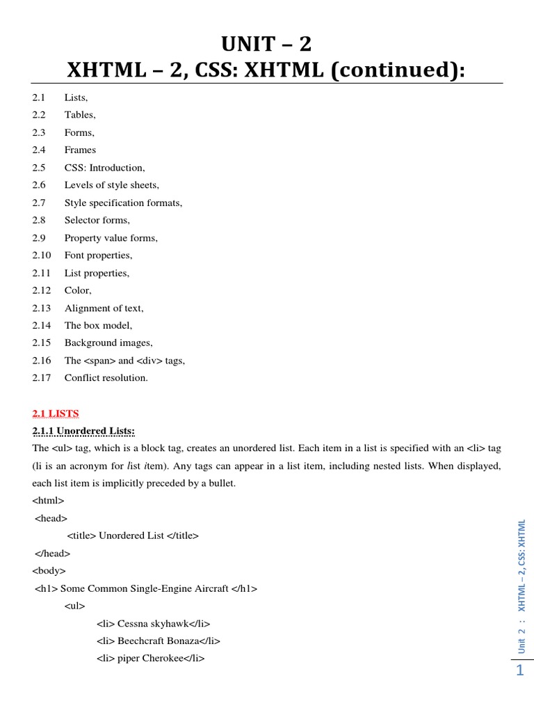 Exploring Lists, Tables, Forms and Cascading Style Sheets (CSS) in XHTML | PDF | Html Element ...