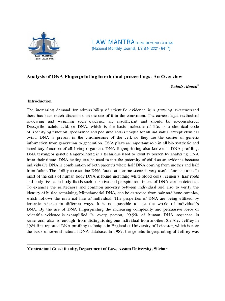 DNA Fingerprinting in Criminal Law | PDF | Dna Profiling | Expert Witness