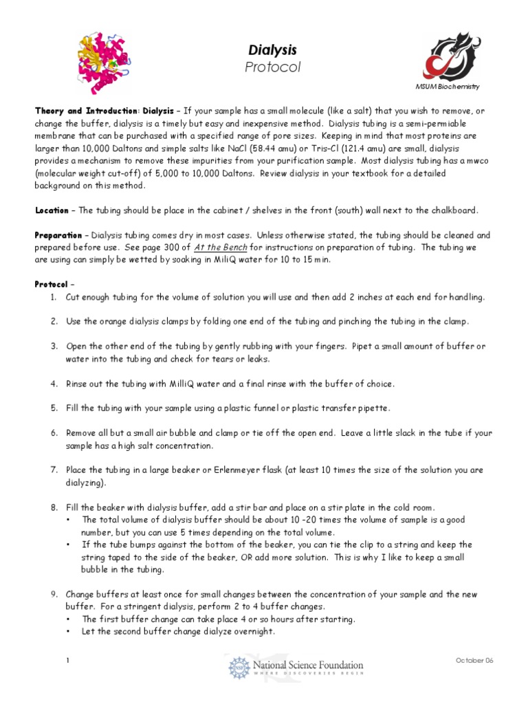 Dialysis Protocol | Dialysis | Separation Processes