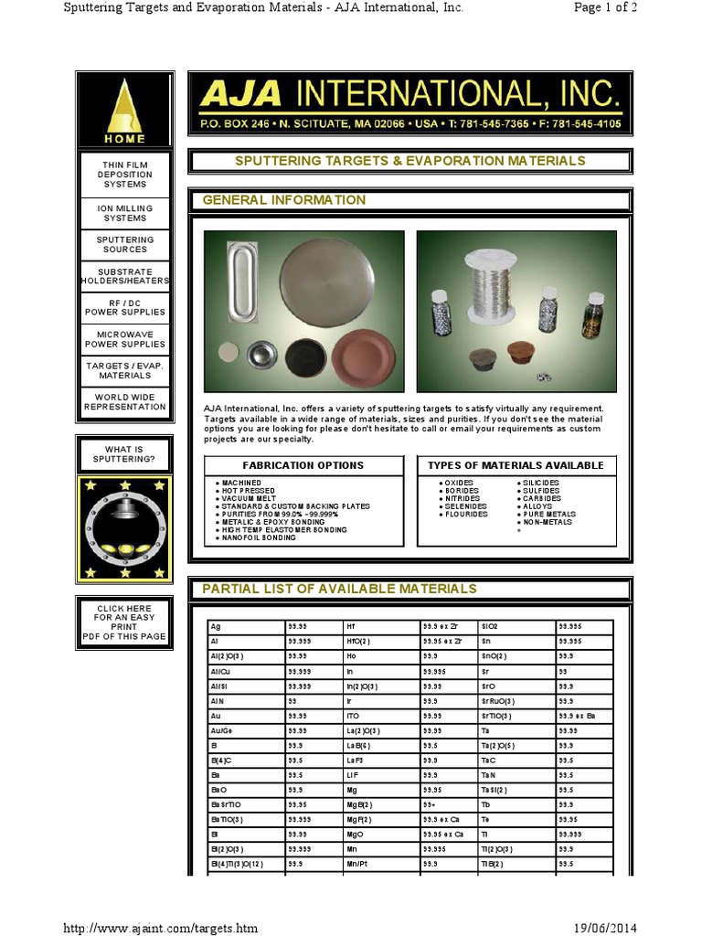 Sputtering Targets & Materials Guide | PDF