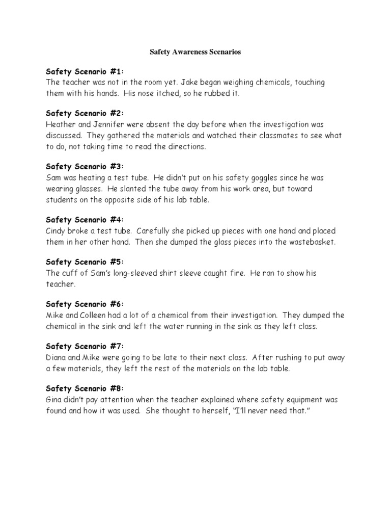 Safety Awareness Scenarios | PDF