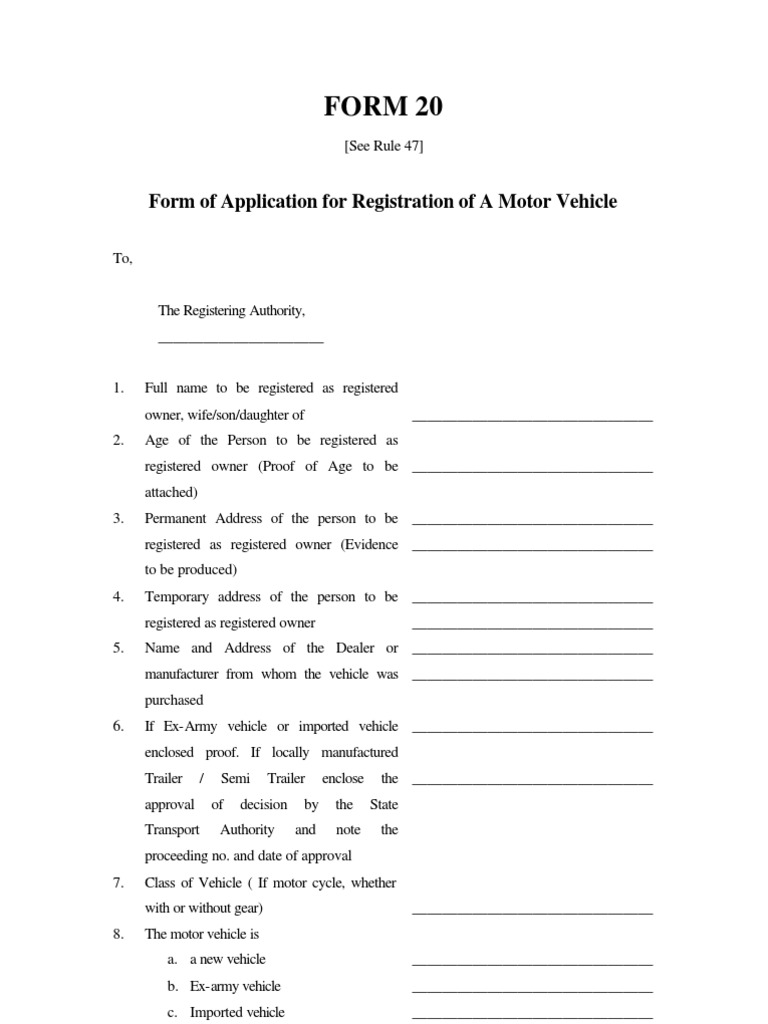 Form 20 Registration of Motor Vehicle | PDF | Semi Trailer Truck | Axle