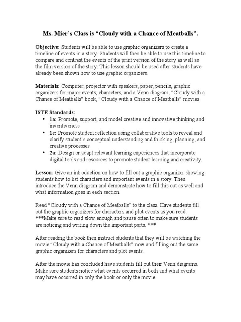 Cloudy with a Chance of Meatballs Lesson | PDF