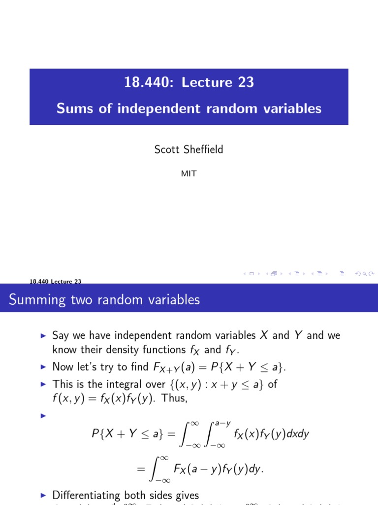 Sums of Independent Random Variables: Scott She Eld | PDF | Poisson Distribution | Teaching ...